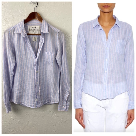 Frank & Eileen | Tops | Frank Eileen Barry Button Down Linen Blouse Pale Blue Pink Pinstripe ...
